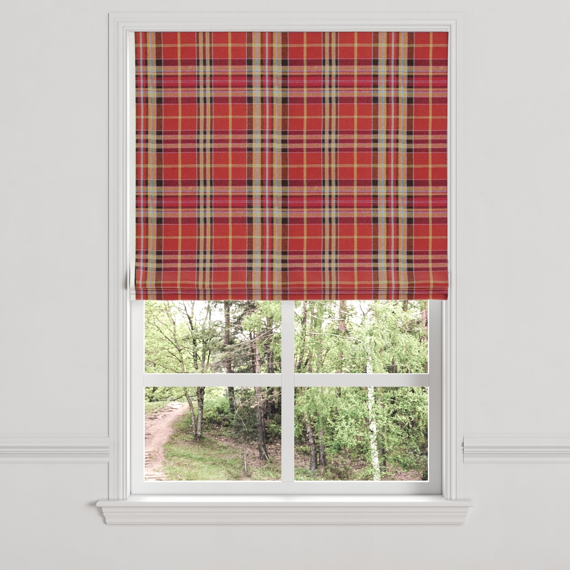 Flat Roman Shade in Tartan - Redwood – Loom Decor