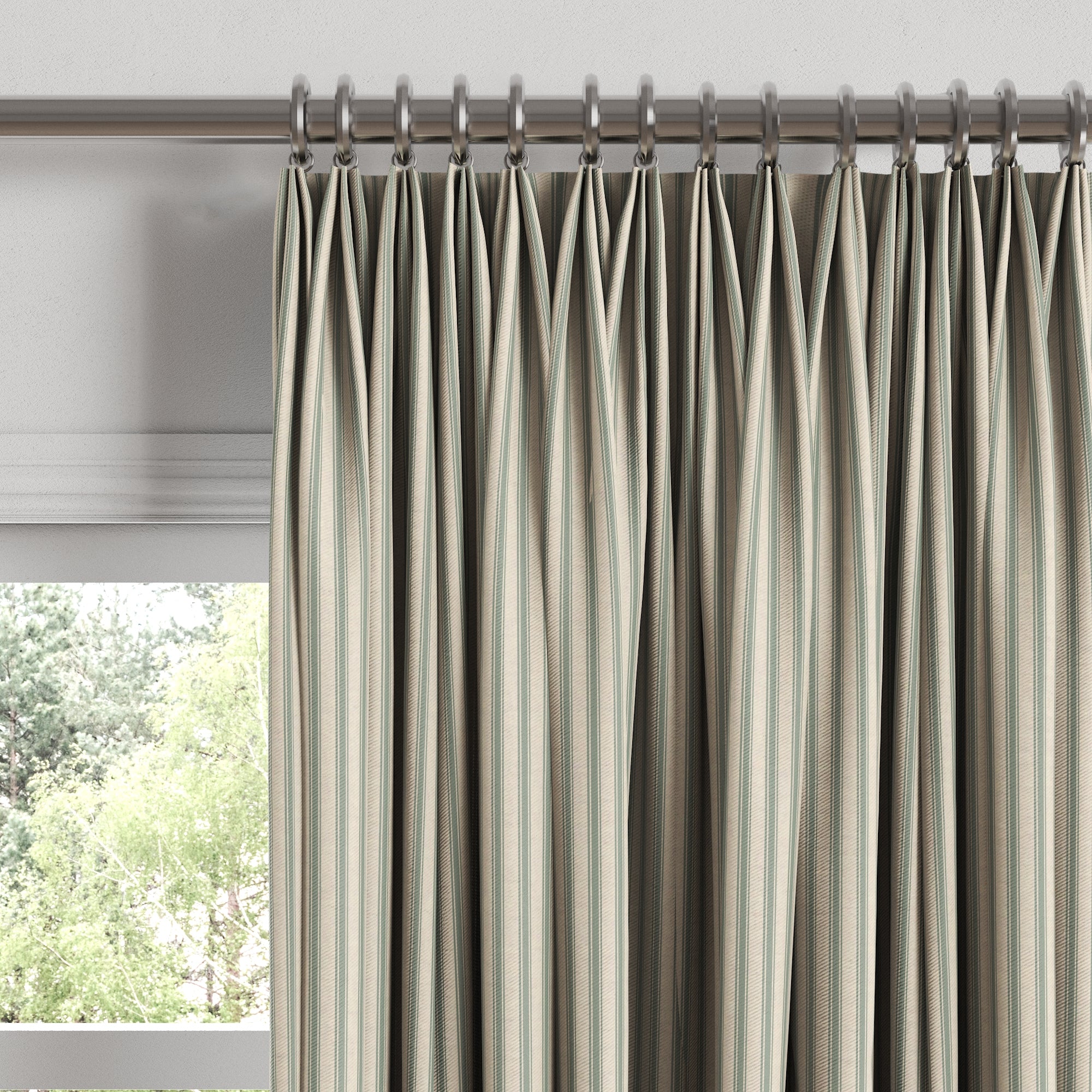 Euro Pleat Drapery in Little White Line - Seaglass – Loom Decor
