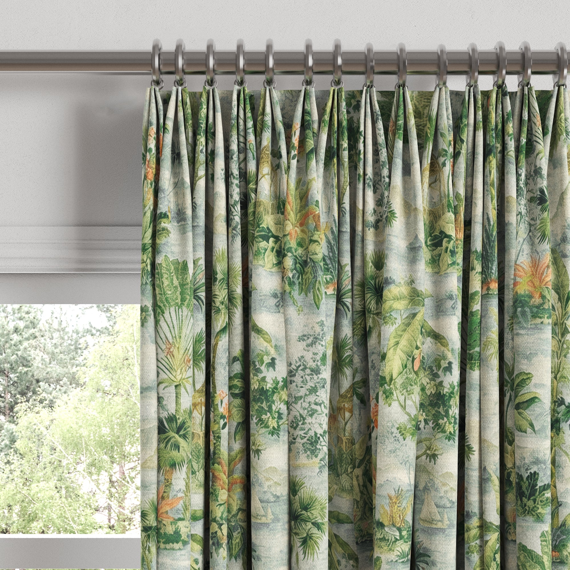 Euro Pleat Drapery in Tropical Toile - Palm – Loom Decor
